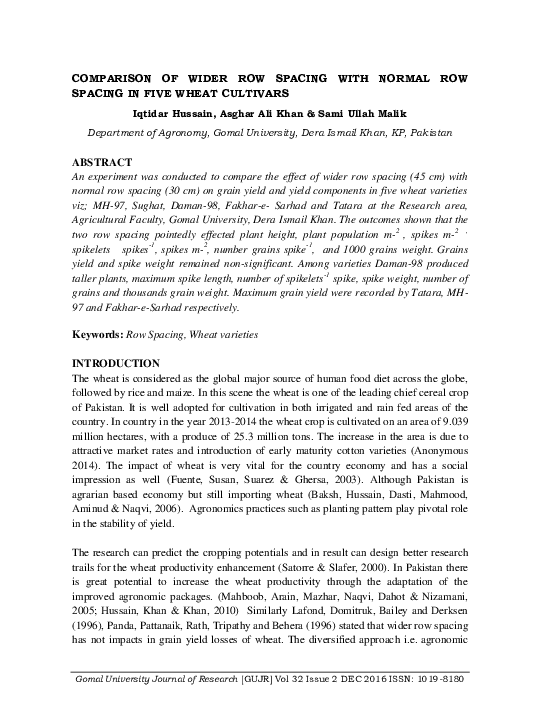 (PDF) Comparison of Wider Row Spacing with Normal Row Spacing in Five ...