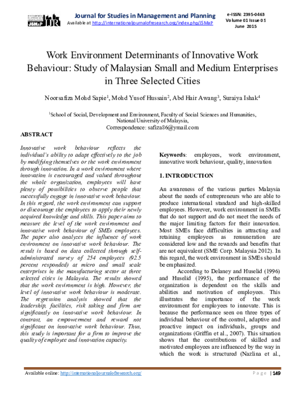 (PDF) Work Environment Determinants of Innovative Work Behaviour