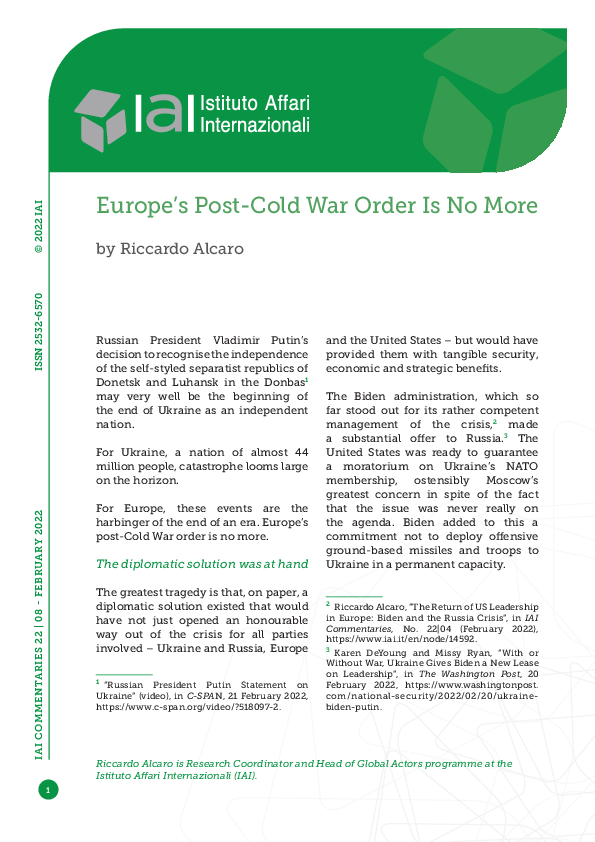 (PDF) Europe’s Post-Cold War Order Is No More
