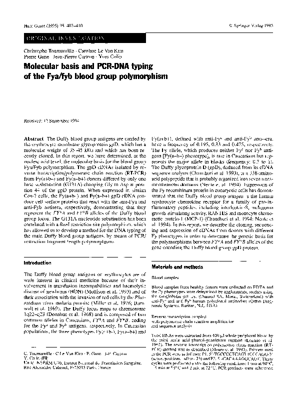 (PDF) Molecular basis and PCR-DNA typing of the Fya/fyb blood group ...