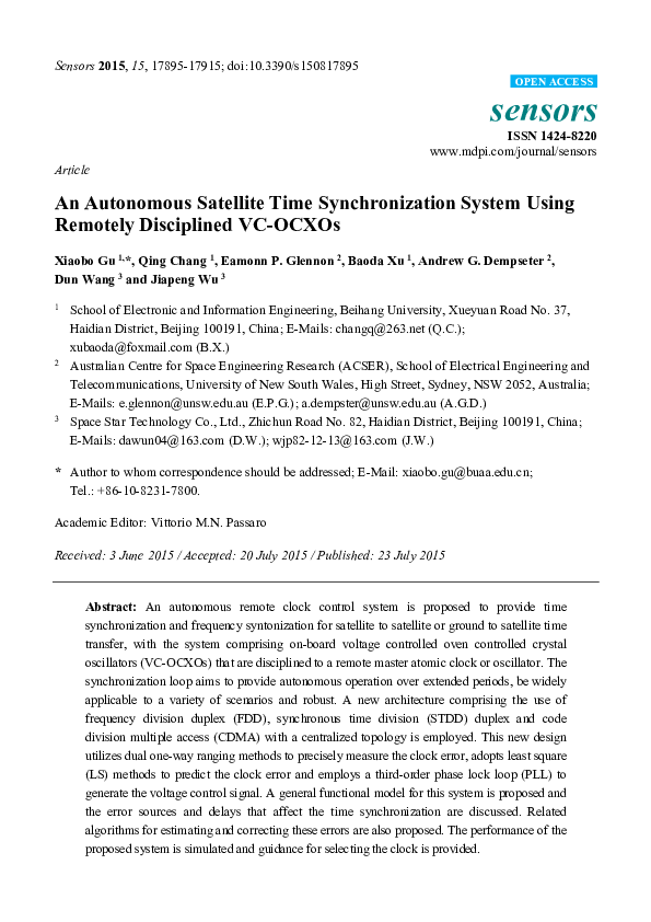 Pdf Article An Autonomous Satellite Time Synchronization System Using Remotely Disciplined Vc