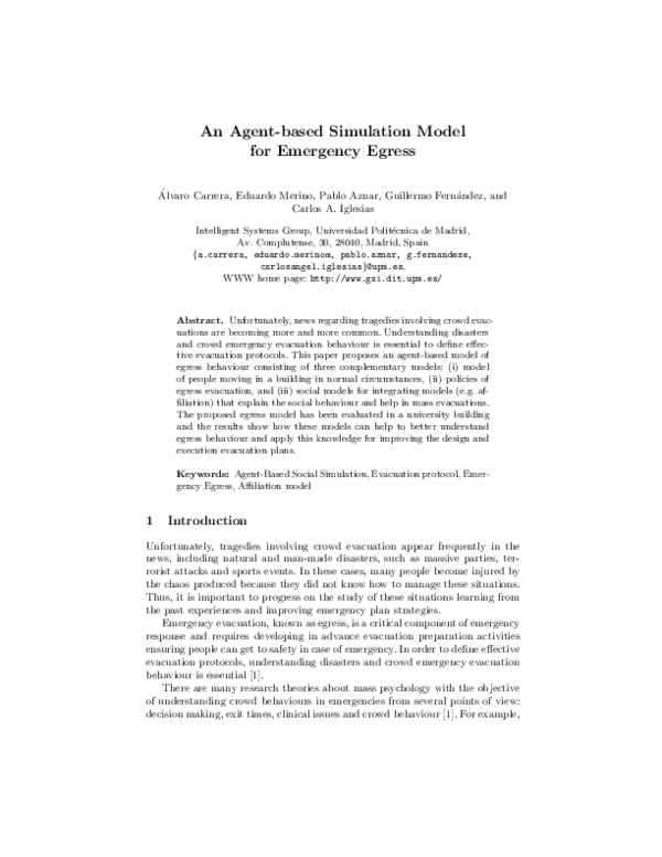 (PDF) An Agent-Based Simulation Model for Emergency Egress