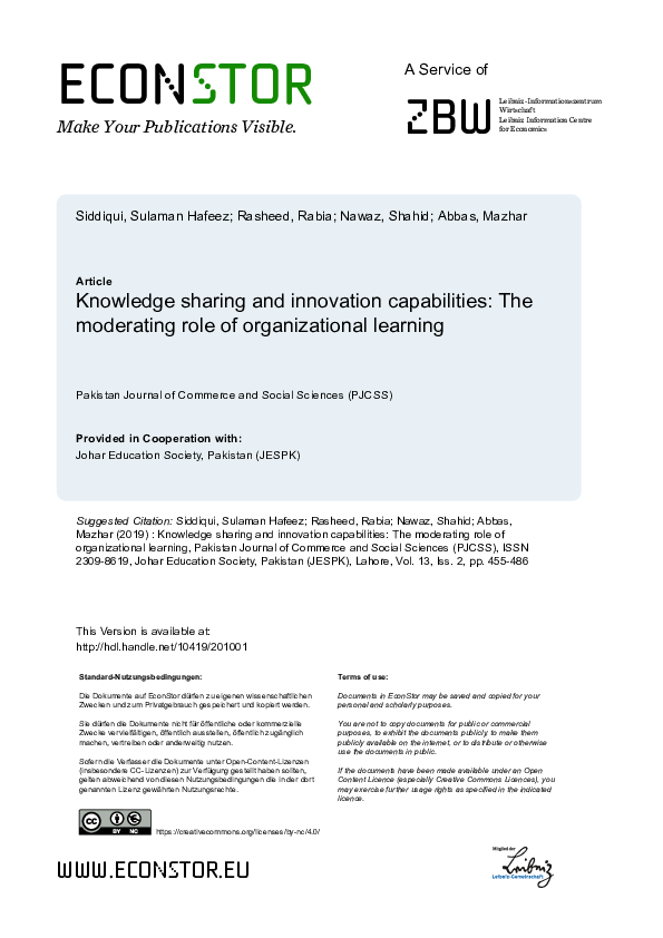 (PDF) Knowledge sharing and innovation capabilities: The moderating role of organizational learning