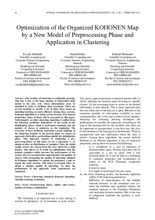 (PDF) Optimization of the Organized KOHONEN Map by a New Model of ...