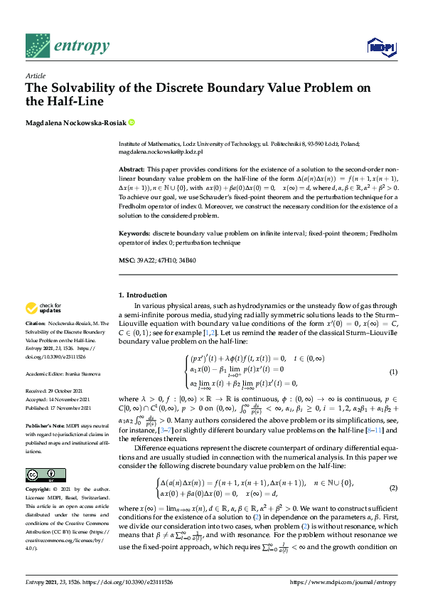 (PDF) The Solvability of the Discrete Boundary Value Problem on the Half-Line