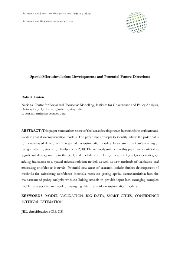 (PDF) Spatial Microsimulation: Developments and Potential Future Directions