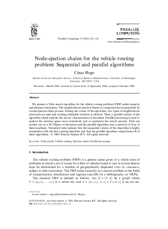 Pdf Node Ejection Chains For The Vehicle Routing Problem Sequential And Parallel Algorithms 4992