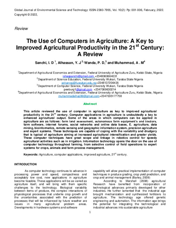 (PDF) The Use of Computers in Agriculture: A Key to Improved ...