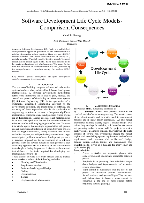 (PDF) Software Development Life Cycle Models-Comparison , Consequences