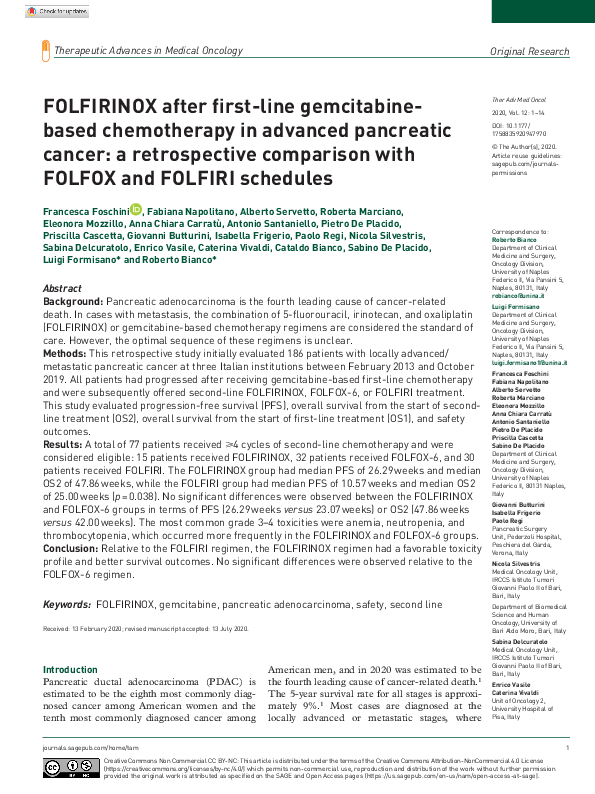 (PDF) FOLFIRINOX after first-line gemcitabine-based chemotherapy in advanced pancreatic cancer ...