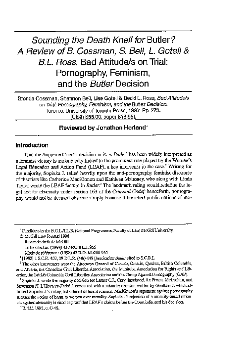 (PDF) Bad attitude/s on trial: Pornography, feminism, and the Butler ...