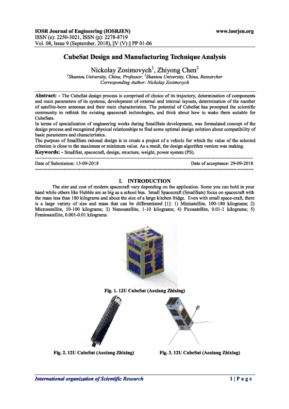 (PDF) CubeSat Design and Manufacturing Technique Analysis