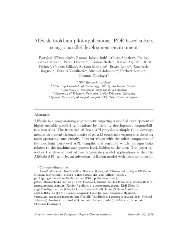 (PDF) AllScale toolchain pilot applications: PDE based solvers using a parallel development ...