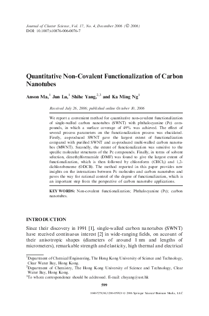 (PDF) Quantitative Non-Covalent Functionalization of Carbon Nanotubes