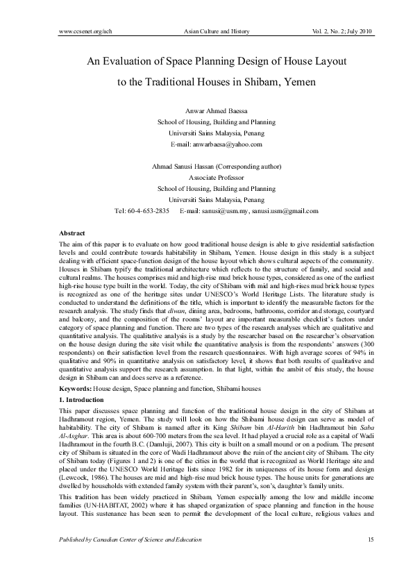 (PDF) An Evaluation of Space Planning Design of House Layout to the ...