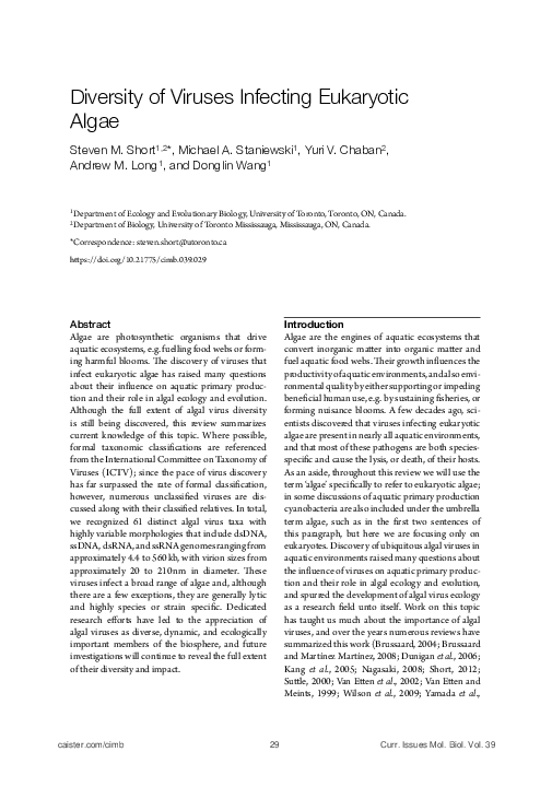 (PDF) Diversity of Viruses Infecting Eukaryotic Algae