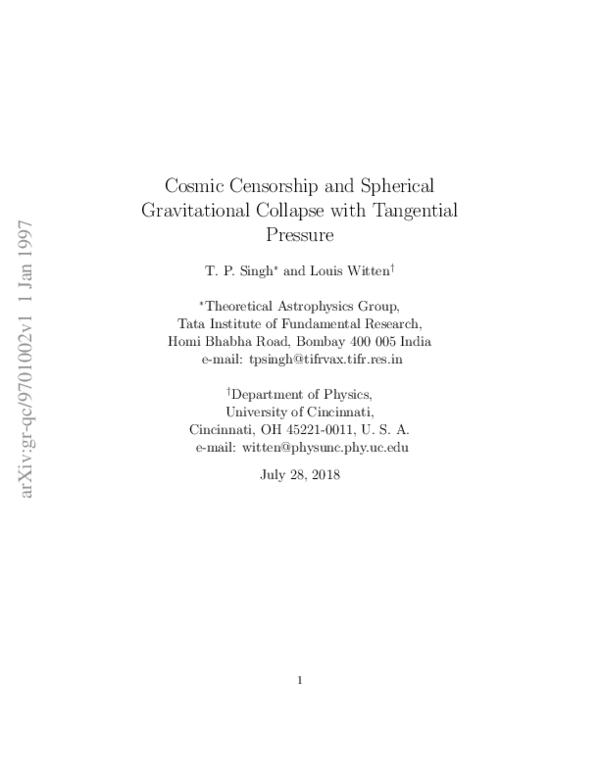 (PDF) Spherical gravitational collapse with tangential pressure | Louis ...