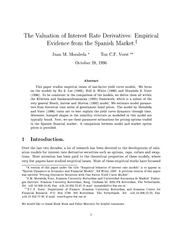 (PDF) The valuation of interest rate derivatives: empirical evidence ...
