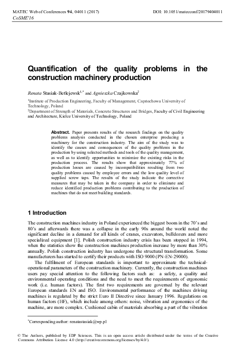 (PDF) Quantification of the quality problems in the construction ...