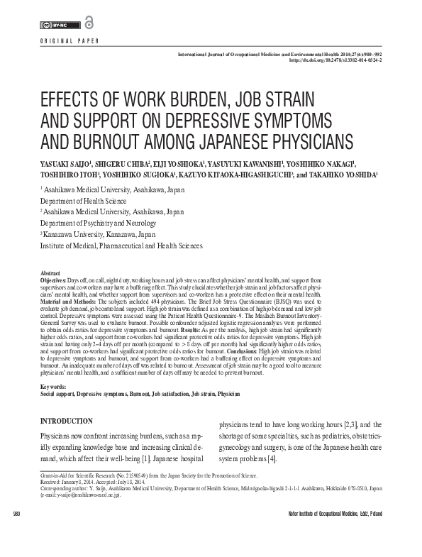 (PDF) Effects of work burden, job strain and support on depressive ...