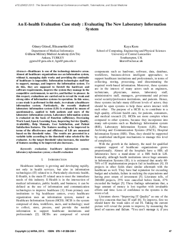 (PDF) An E-health Evaluation Case study : Evaluating The New Laboratory ...