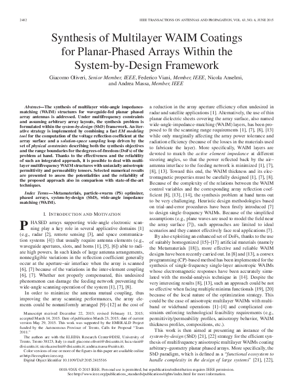(PDF) Synthesis of Multi-Layer WAIM Coatings for Planar Phased Arrays ...