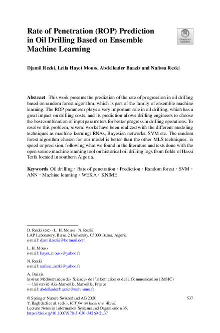 Pdf Rate Of Penetration Rop Prediction In Oil Drilling Based On Ensemble Machine Learning