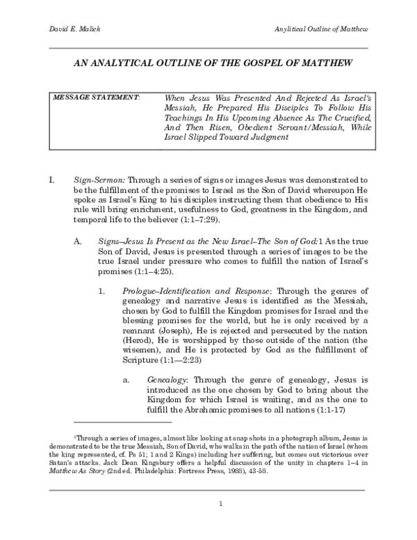 (PDF) AN ANALYTICAL OUTLINE OF THE GOSPEL OF MATTHEW