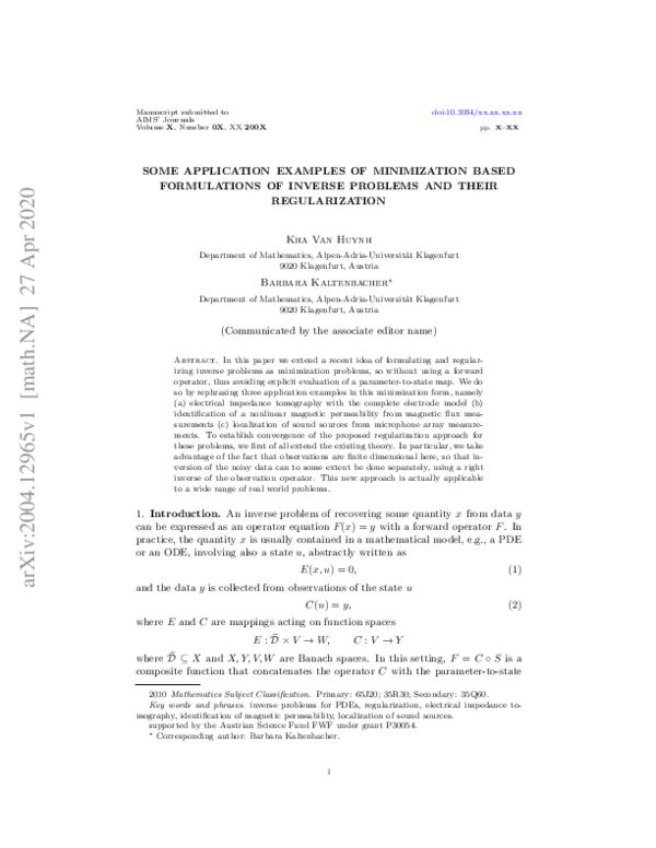 (PDF) Some application examples of minimization based formulations of inverse problems and their ...