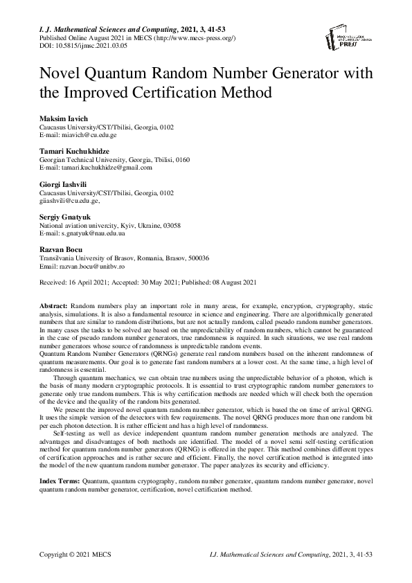 (PDF) Novel Quantum Random Number Generator with the Improved ...