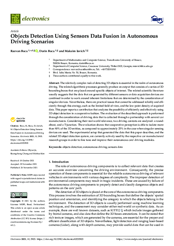 (PDF) Objects Detection Using Sensors Data Fusion in Autonomous Driving ...