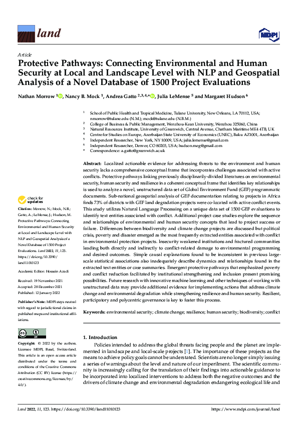 (PDF) Protective Pathways: Connecting Environmental and Human Security ...