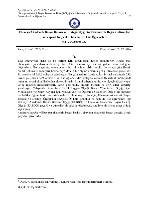 (PDF) Parent Academic Achıevement Pressure and Support Scale ...