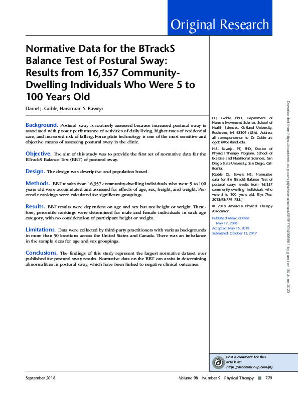 (PDF) Normative Data for the BTrackS Balance Test of Postural Sway ...