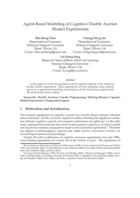 (PDF) Agent-Based Modeling of Cognitive Double Auction Market Experiments