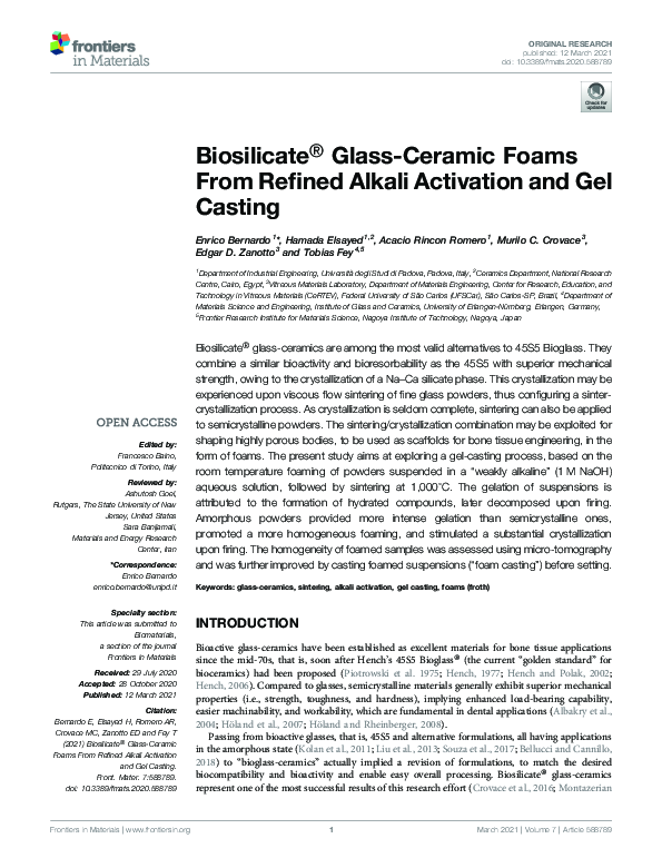 (PDF) Biosilicate® Glass-Ceramic Foams From Refined Alkali Activation ...