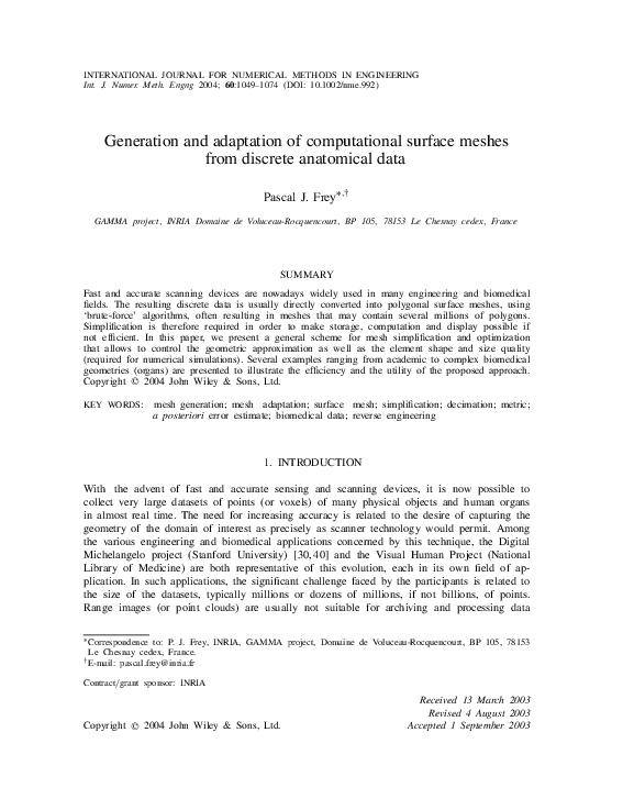 Pdf Generation And Adaptation Of Computational Surface Meshes From