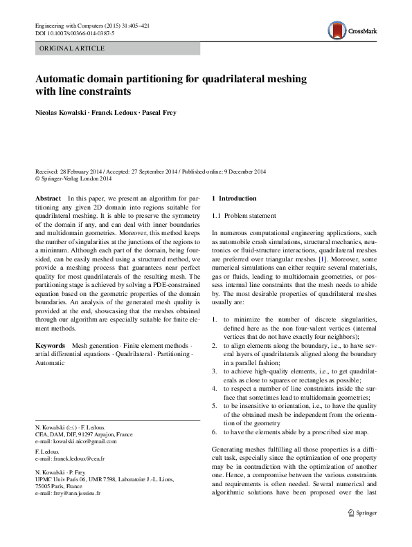 Pdf Automatic Domain Partitioning For Quadrilateral Meshing With Line Constraints