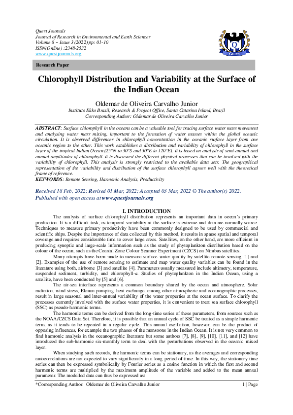 (PDF) Chlorophyll Distribution and Variability at the Surface of the ...