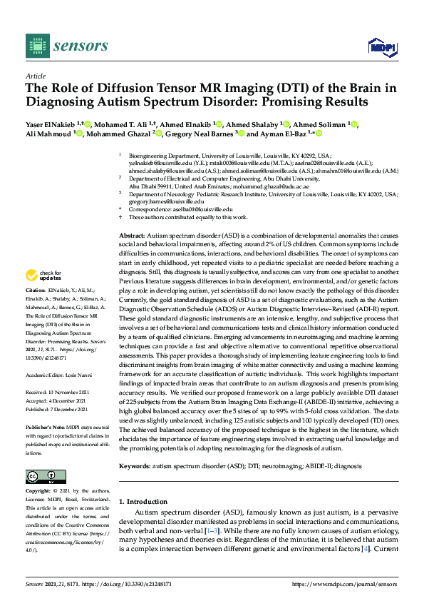 Pdf The Role Of Diffusion Tensor Mr Imaging Dti Of The Brain In Diagnosing Autism Spectrum
