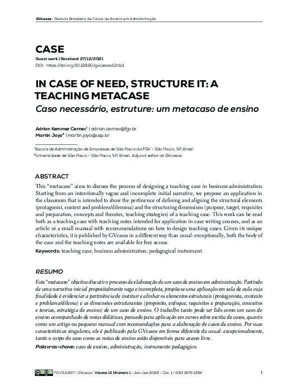 (PDF) In case of need, structure it: a teaching metacase