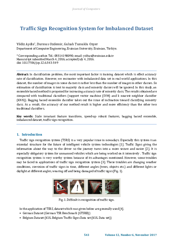 (PDF) Traffic Sign Recognition System for Imbalanced Dataset