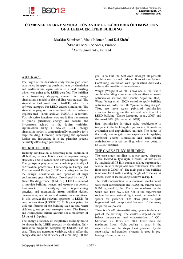 (PDF) Combined energy simulation and multi-criteria optimisation of a ...