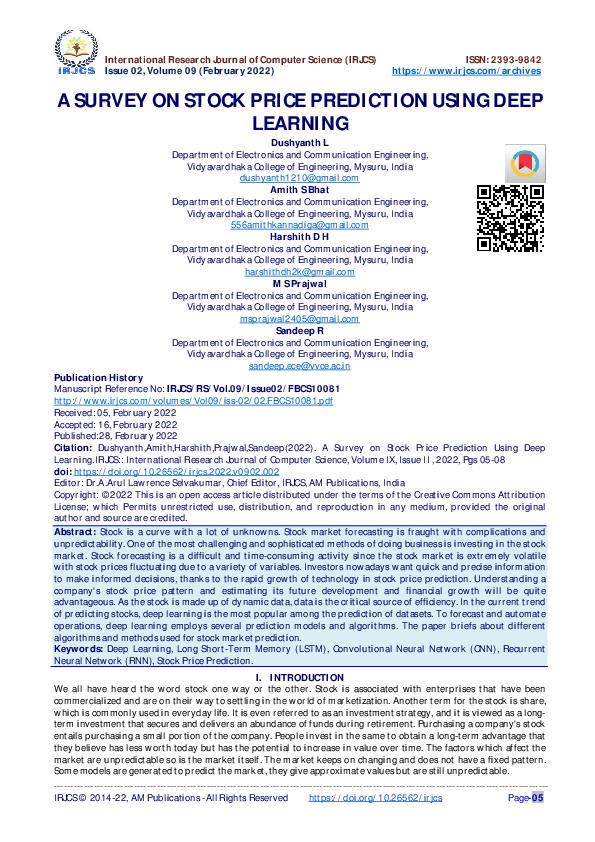 (PDF) A SURVEY ON STOCK PRICE PREDICTION USING DEEP LEARNING