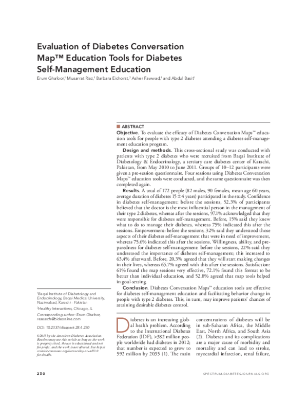 (PDF) Evaluation of Diabetes Conversation Map™ Education Tools for ...