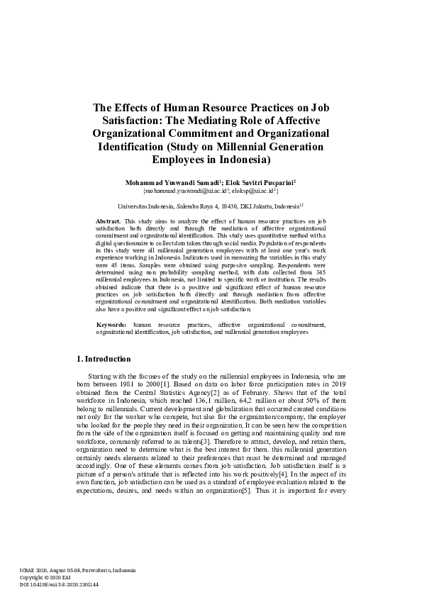 (PDF) The Effects of Human Resource Practices on Job Satisfaction: The Mediating Role of ...