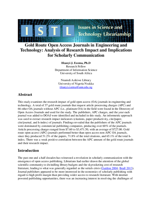 Pdf Gold Route Open Access Journals In Engineering And Technology