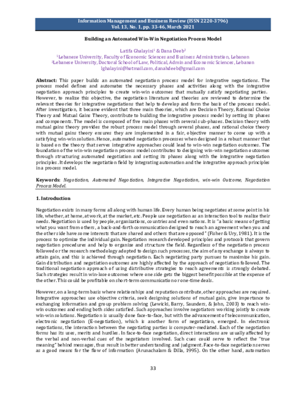 (PDF) Building an Automated win-win Negotiation Process Model