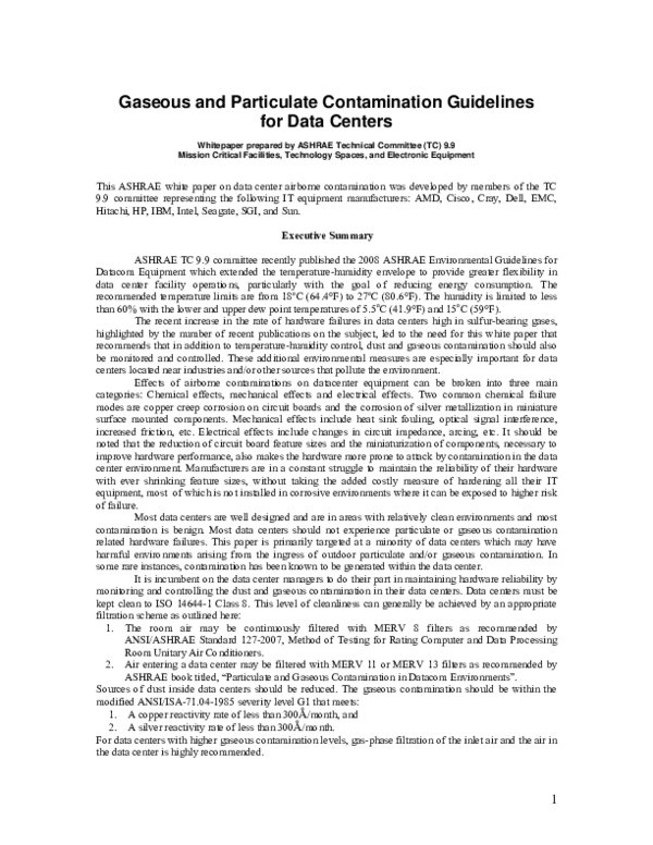 (PDF) Gaseous and Particulate Contamination Guidelines for Data Centers