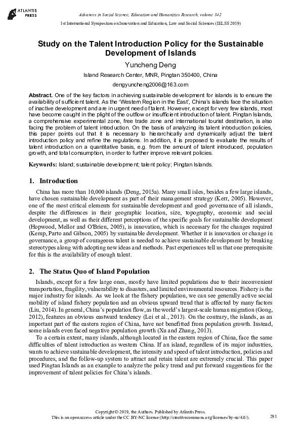 (PDF) Study on the Talent Introduction Policy for the Sustainable ...